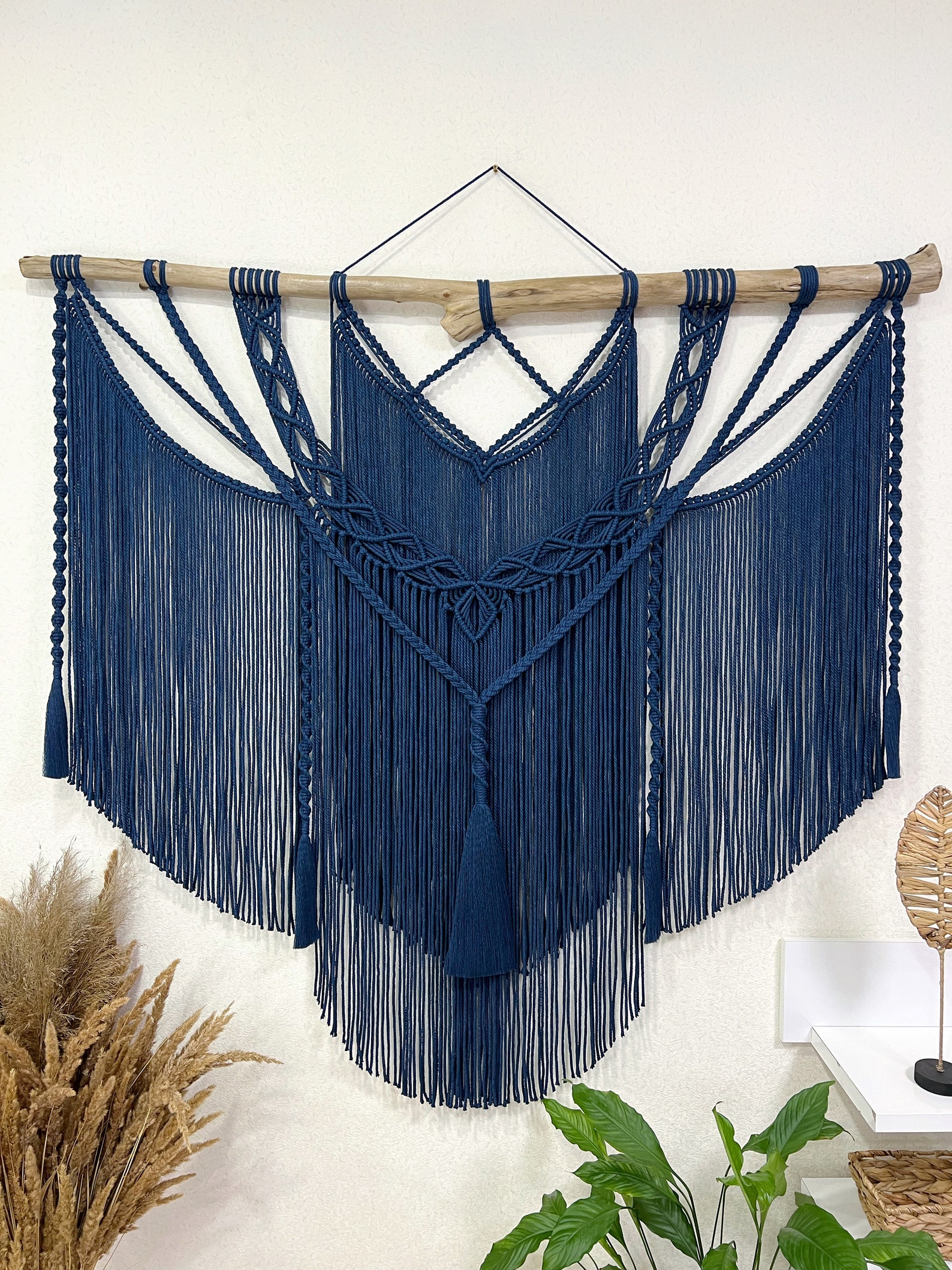 Extra Large Blue Macrame Wall Hanging With Tassels, Big Macrame, Boho ...
