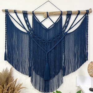 Extra Large Blue Macrame Wall Hanging With Tassels, Big Macrame, Boho ...