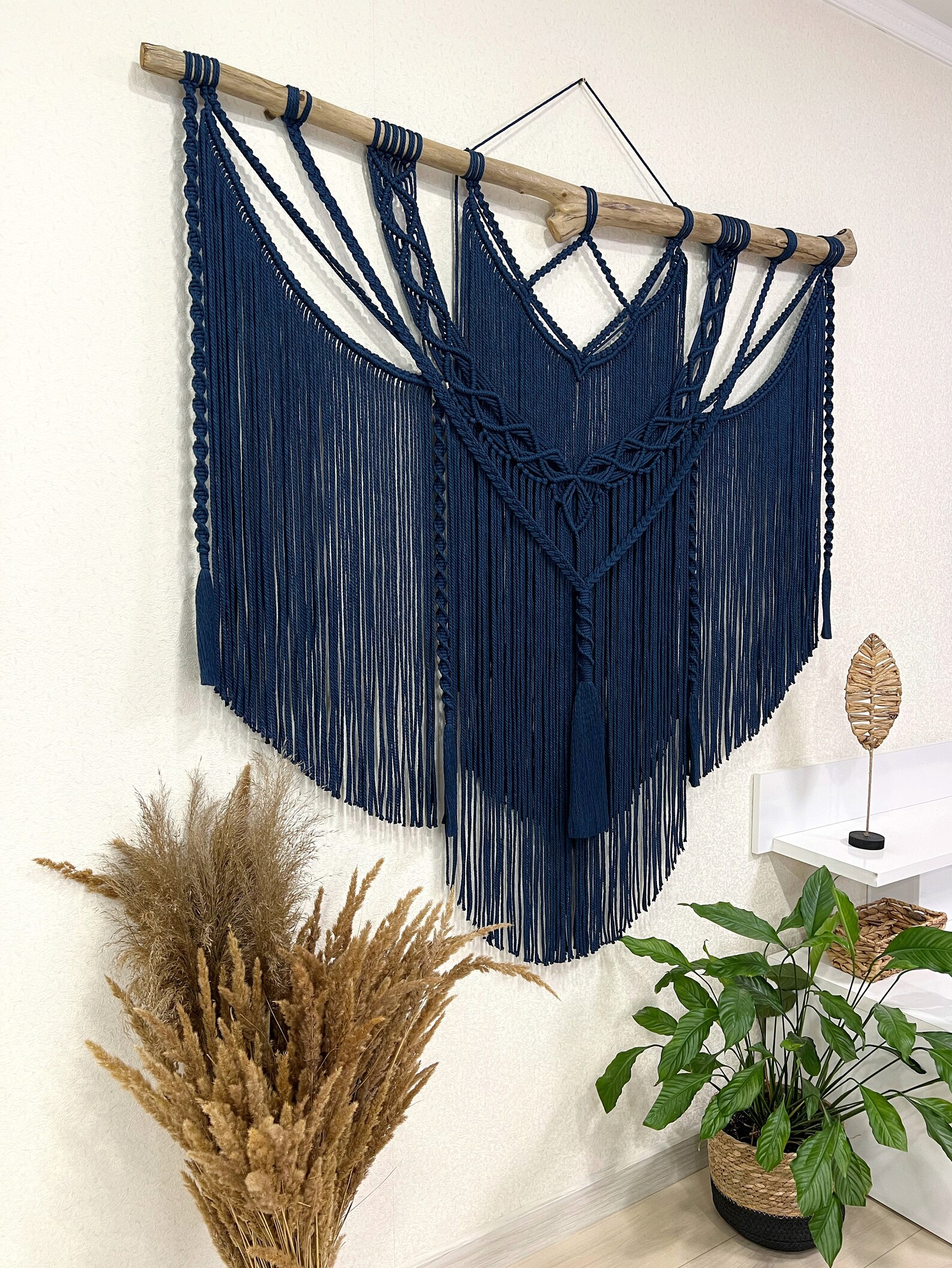Extra Large Blue Macrame Wall Hanging With Tassels, Big Macrame, Boho ...