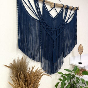 Extra Large Blue Macrame Wall Hanging With Tassels, Big Macrame, Boho ...