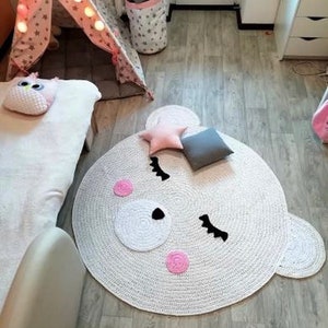 Nursery Crochet Teddy Bear Rug, Rug for Kids Room, Crochet Circle Rug ...