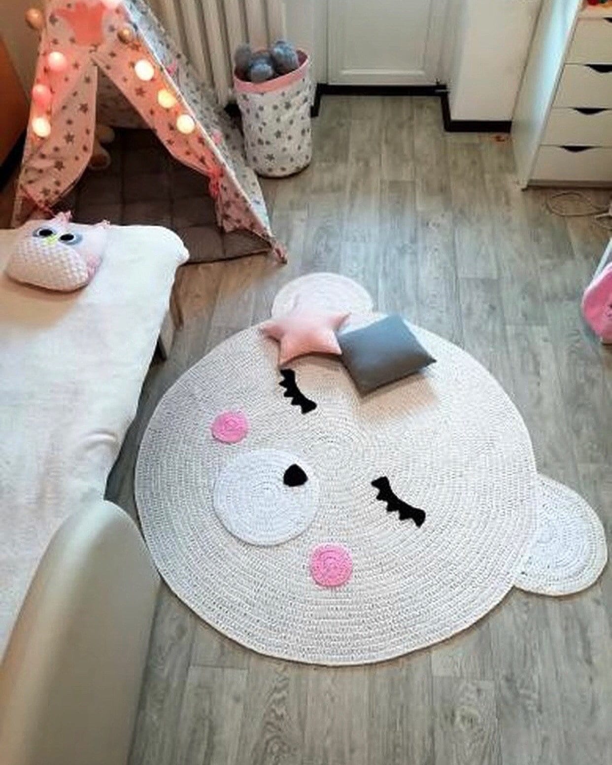 Nursery Crochet Teddy Bear Rug, Rug for Kids Room, Crochet Circle Rug ...