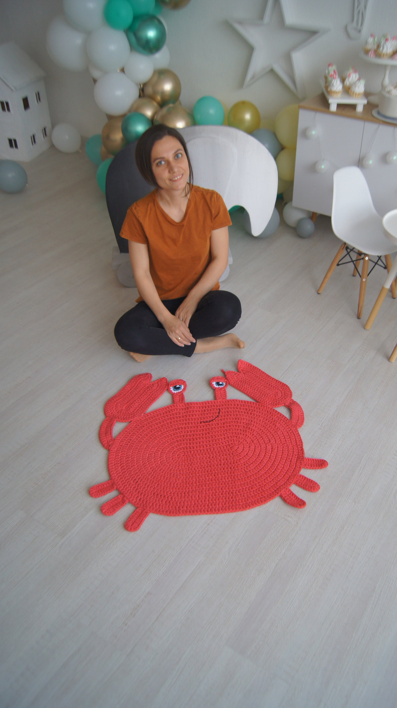 Crab Rug Kid's Mat Nursery Mat Crab Mat Nautical Style Rug Knitted Crab ...