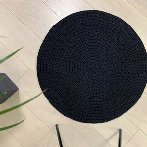 Black Round Rug Crochet Circle Rug Round Rug Door Mat Round Carpet ...