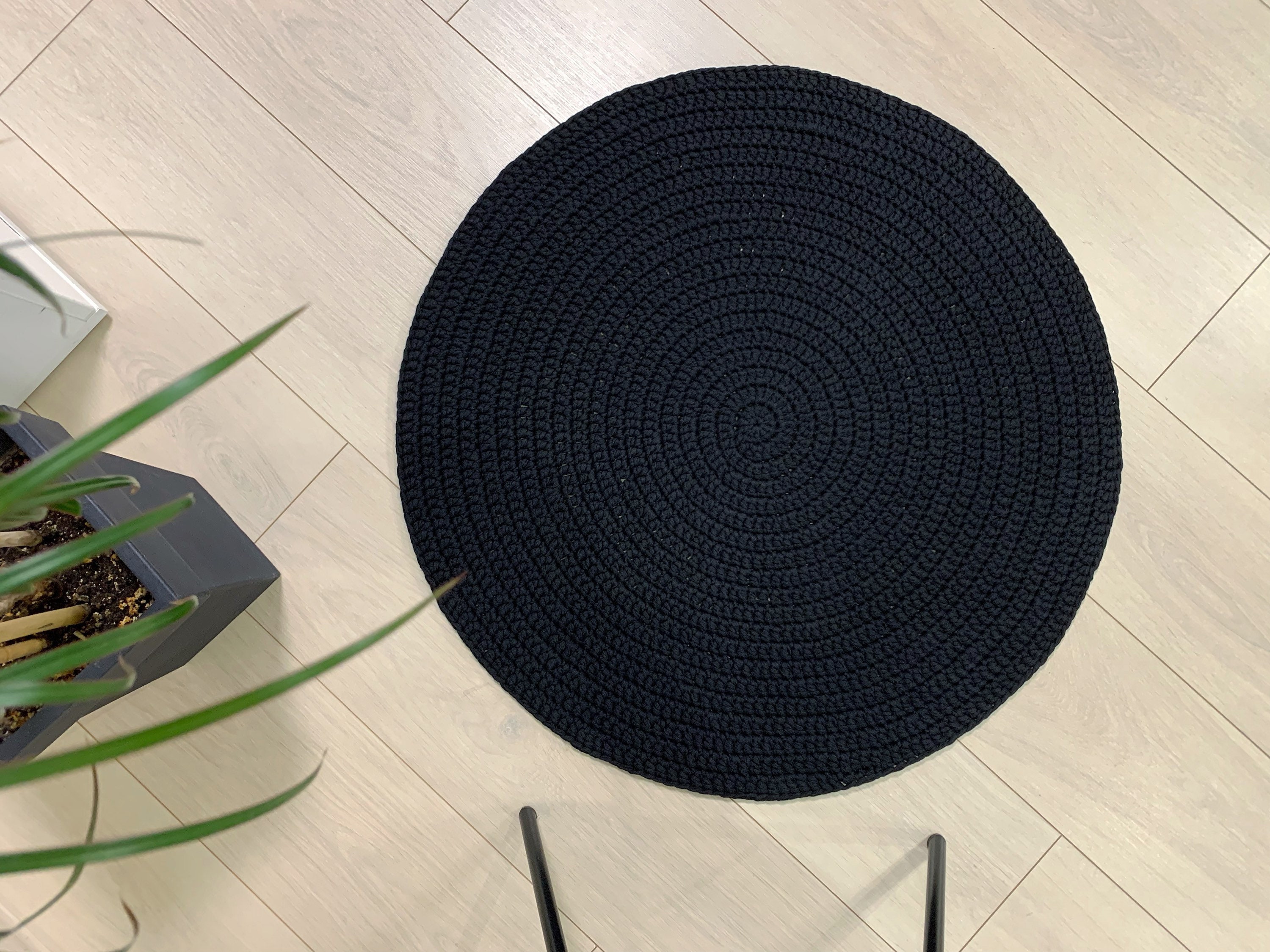 Black Round Rug Crochet Circle Rug Round Rug Door Mat Round - Etsy