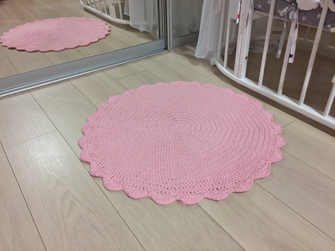 Pink Crochet Circle Rug, Bedside Round Rug, Pink Carpet, Round Carpet ...