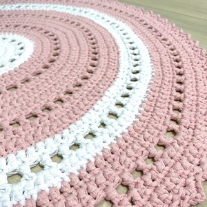 Pink Crochet Circle Rug, Bedside Round Rug, Pink Carpet, Round Carpet ...