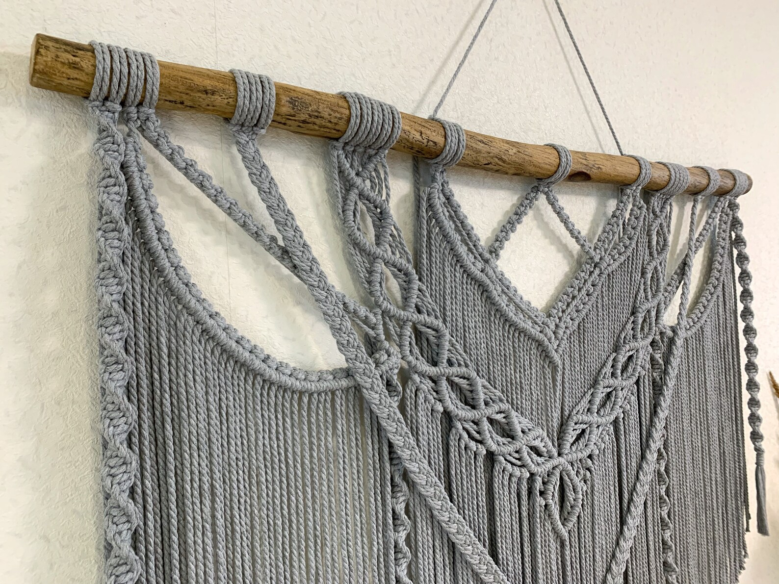 Large Gray Macrame Wall Hanging With Tassels Gray Macrame - Etsy