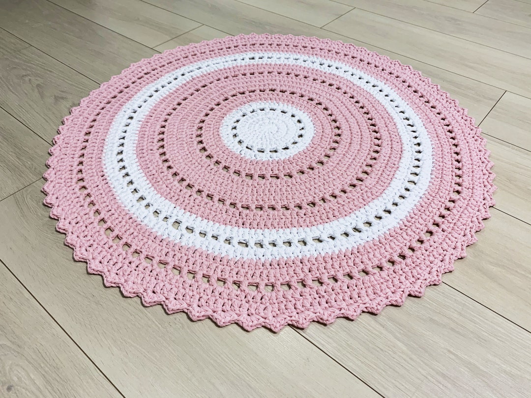 Pink Crochet Circle Rug, Bedside Round Rug, Pink Carpet, Round Carpet ...
