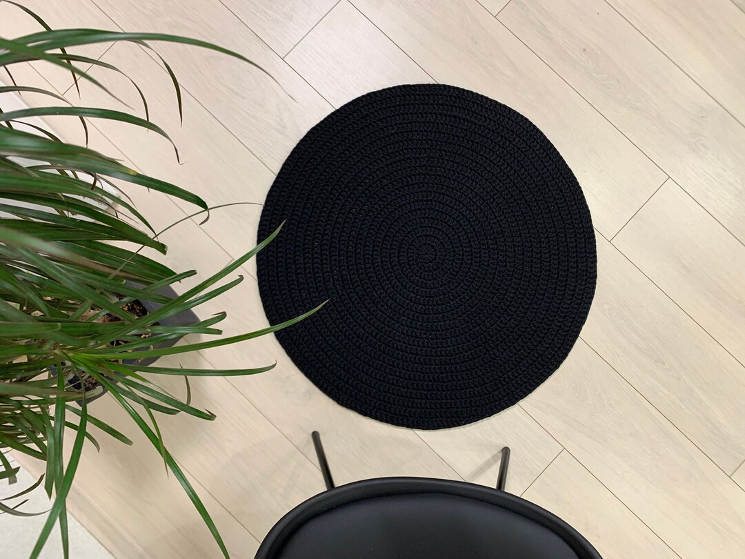 Black Round Rug Crochet Circle Rug Round Rug Door Mat Round Carpet ...