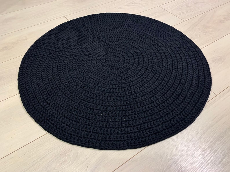 Black Round Rug Crochet Circle Rug Round Rug Door Mat Round | Etsy