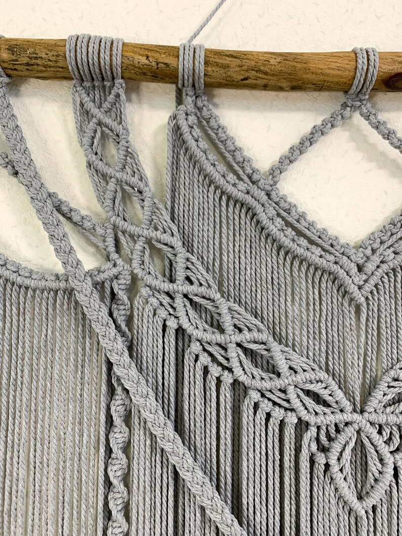 Large Gray Macrame Wall Hanging With Tassels Gray Macrame - Etsy