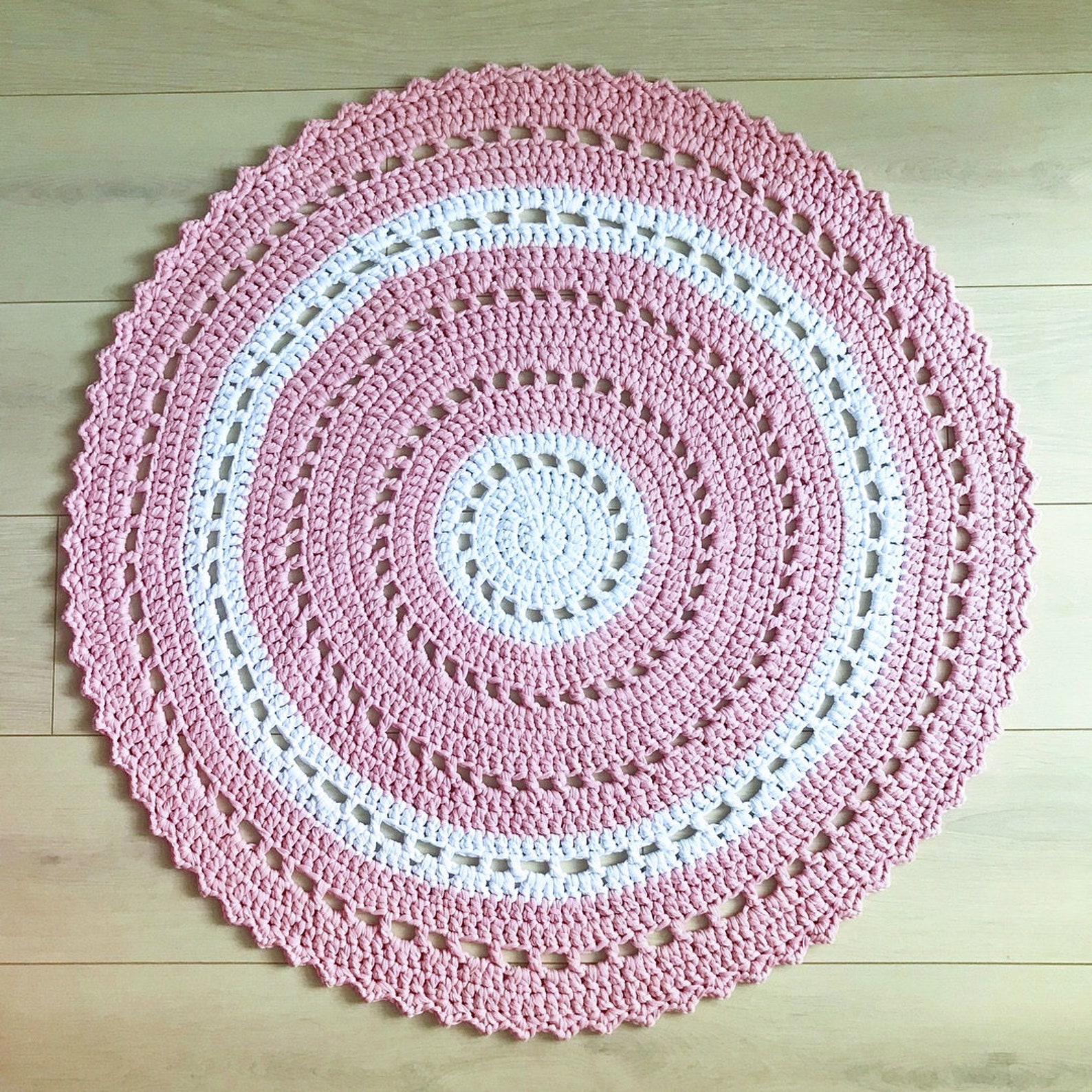Pink Crochet Circle Rug Bedside Round Rug Pink Carpet Round - Etsy