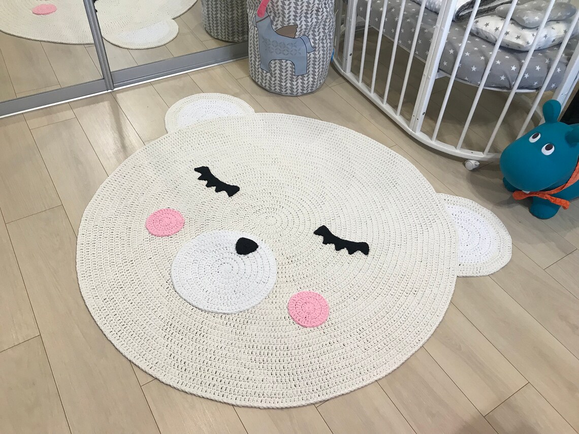 Nursery Crochet Teddy Bear Rug, Rug for Kids Room, Crochet Circle Rug ...