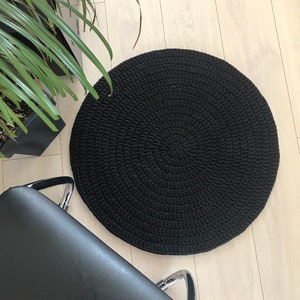 Black round rug Crochet circle rug Round rug Door mat Round | Etsy