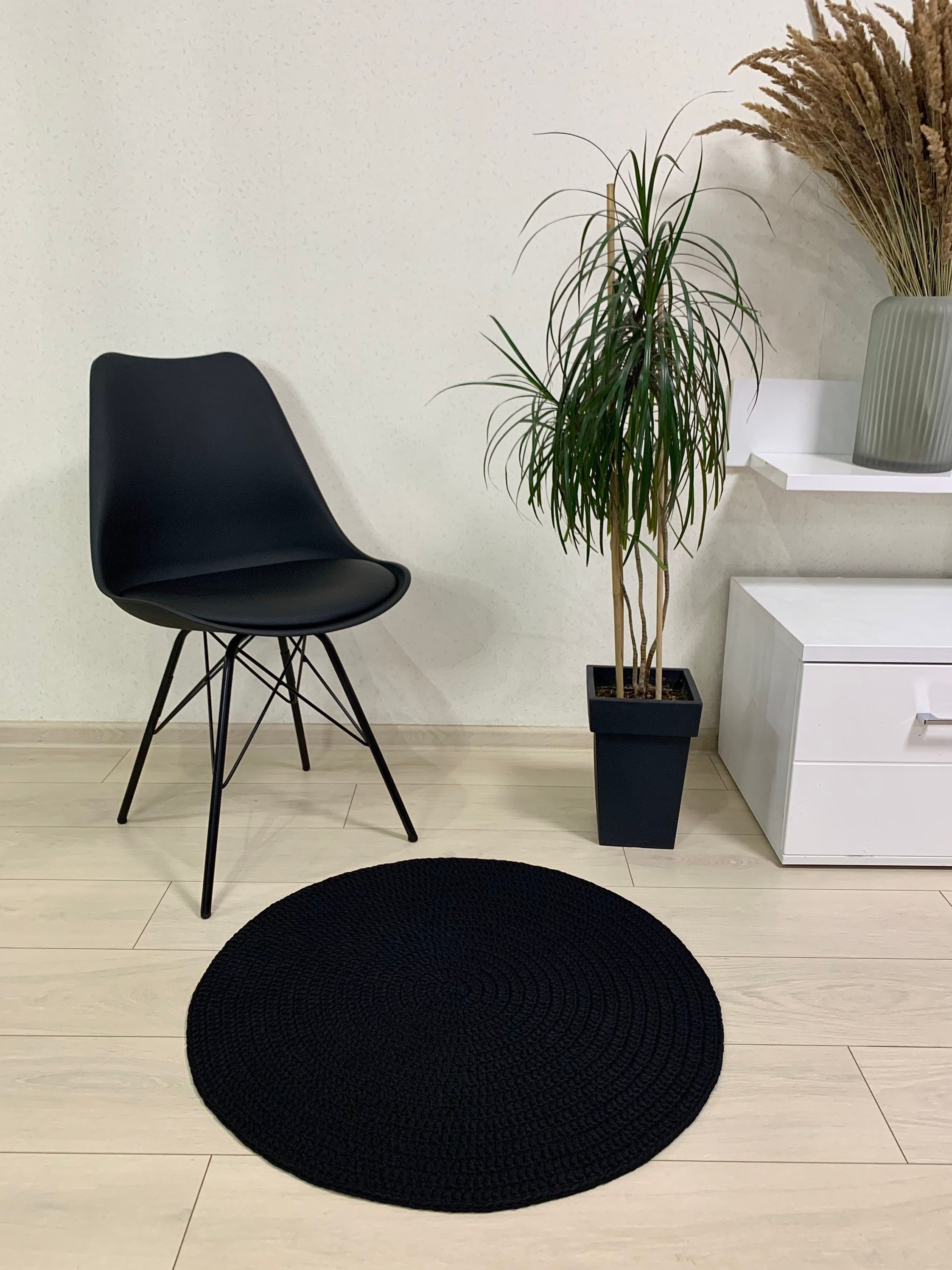 Black Round Rug Crochet Circle Rug Round Rug Door Mat Round - Etsy