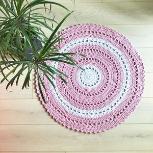 Pink Crochet Circle Rug, Bedside Round Rug, Pink Carpet, Round Carpet ...