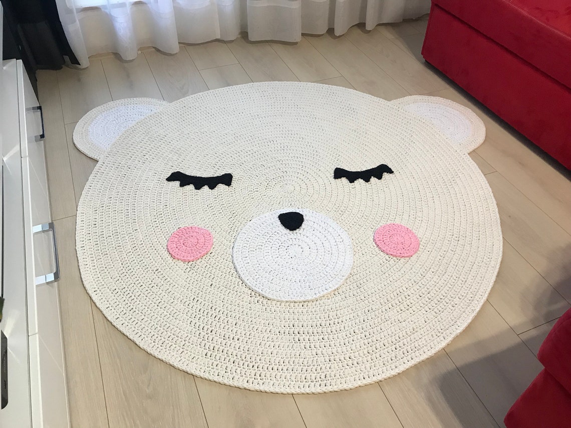 Nursery Crochet Teddy Bear Rug, Rug for Kids Room, Crochet Circle Rug ...