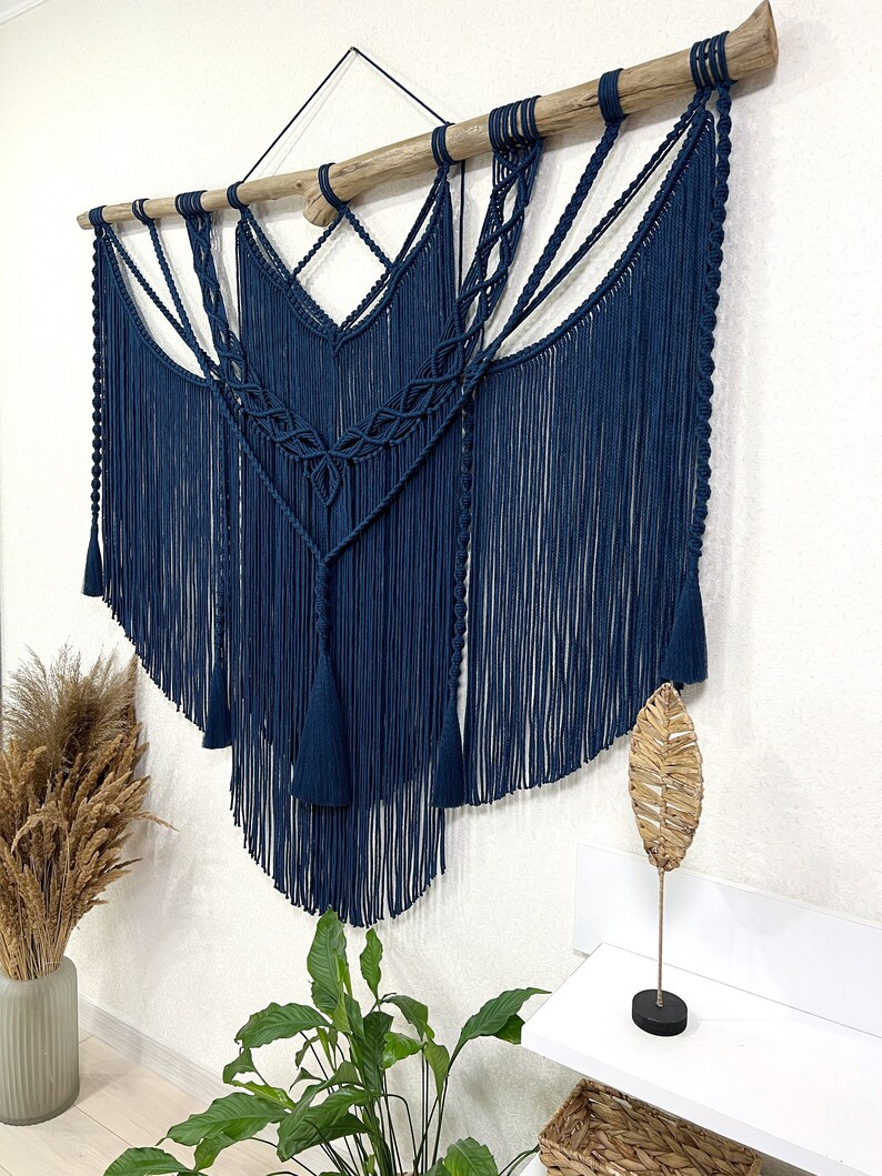 Extra Large Blue Macrame Wall Hanging With Tassels Big - Etsy
