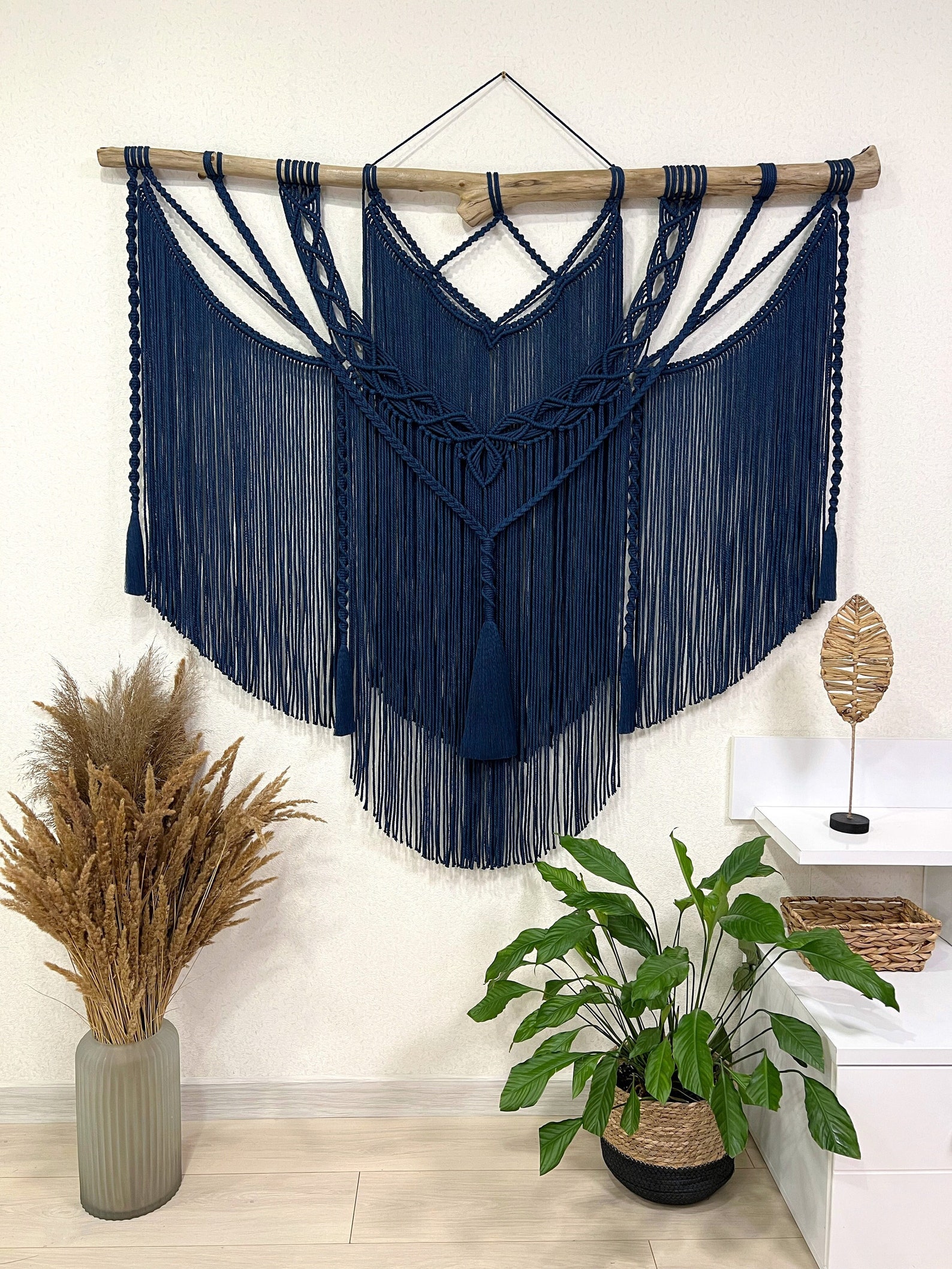 Extra Large Blue Macrame Wall Hanging With Tassels, Big Macrame, Boho ...