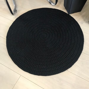 Black round rug Crochet circle rug Round rug Door mat Round | Etsy