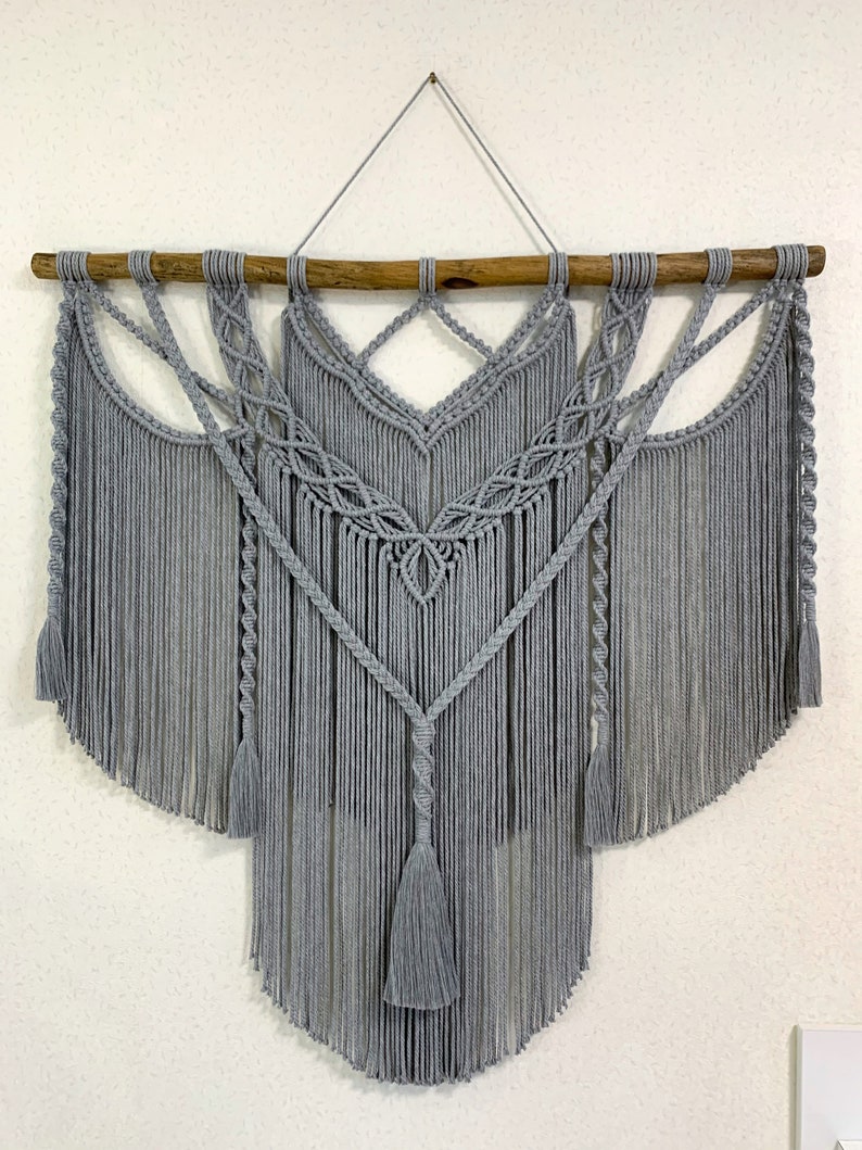 Large Gray Macrame Wall Hanging With Tassels Gray Macrame - Etsy