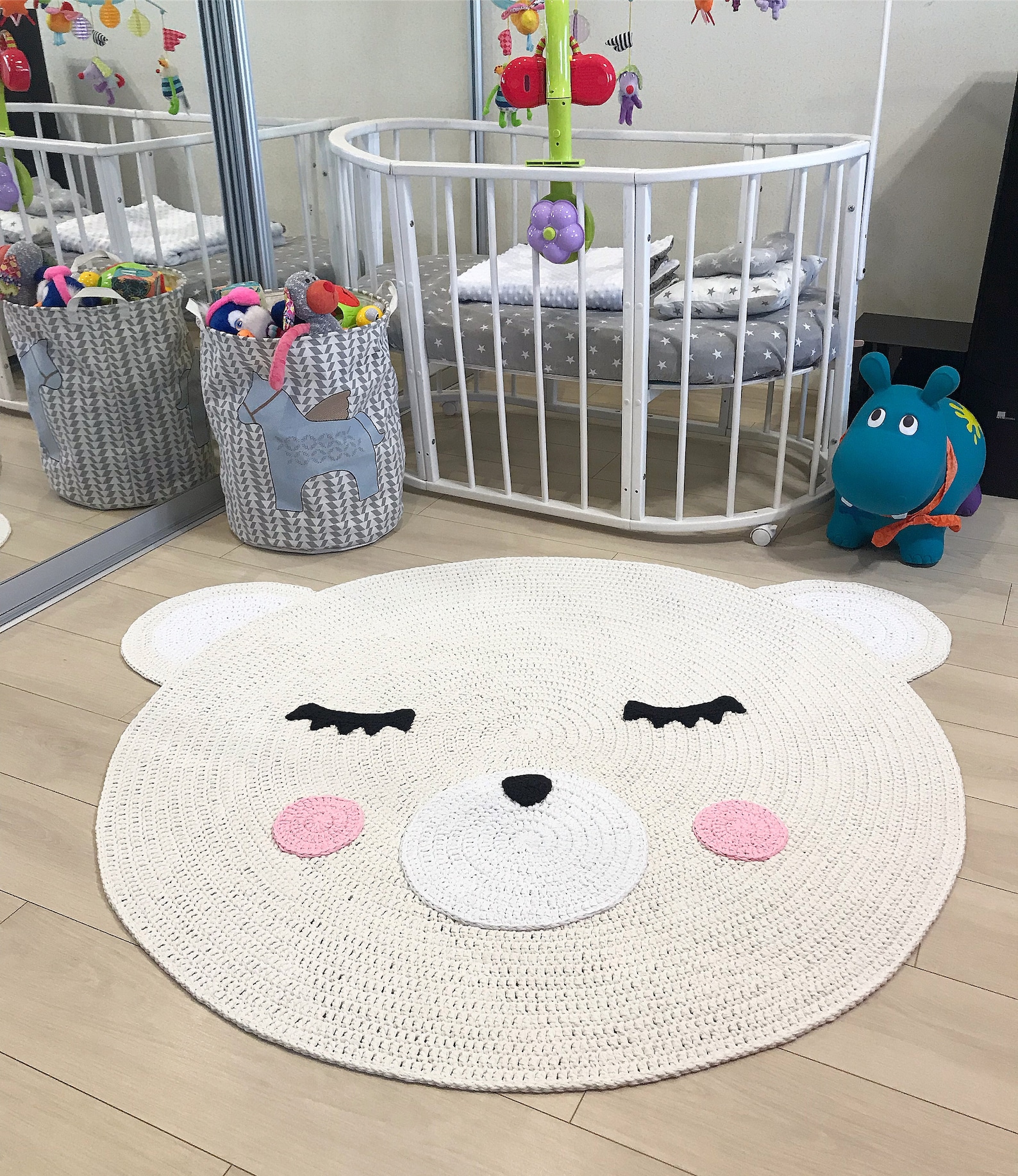 Nursery Crochet Teddy Bear Rug, Rug for Kids Room, Crochet Circle Rug ...
