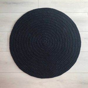 Black round rug Crochet circle rug Round rug Door mat Round | Etsy