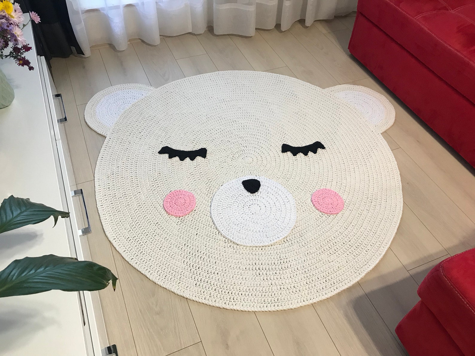Nursery Crochet Teddy Bear Rug, Rug for Kids Room, Crochet Circle Rug ...