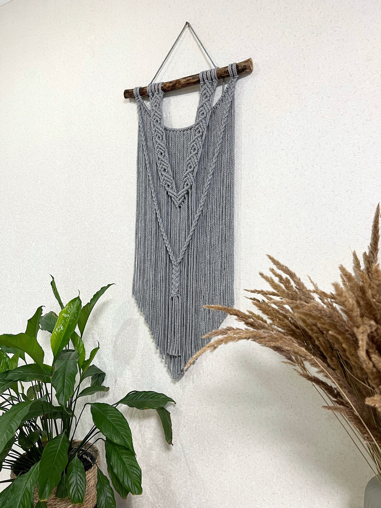 Gray Macrame Wall Decor for Living Room and Bedroom, Overbed Macrame ...