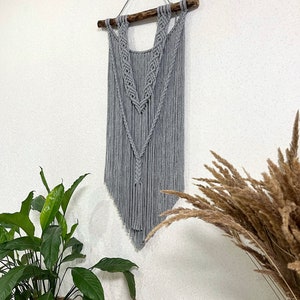 Gray Macrame Wall Decor for Living Room and Bedroom, Overbed Macrame ...