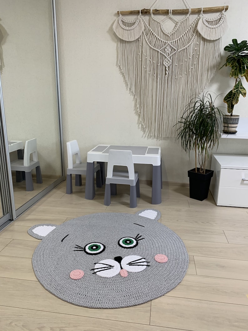 Nursery Crochet Cat Rug Animal Circle Rug Rug for Kids Room - Etsy