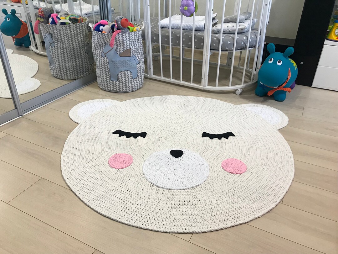 Nursery Crochet Teddy Bear Rug, Rug for Kids Room, Crochet Circle Rug ...