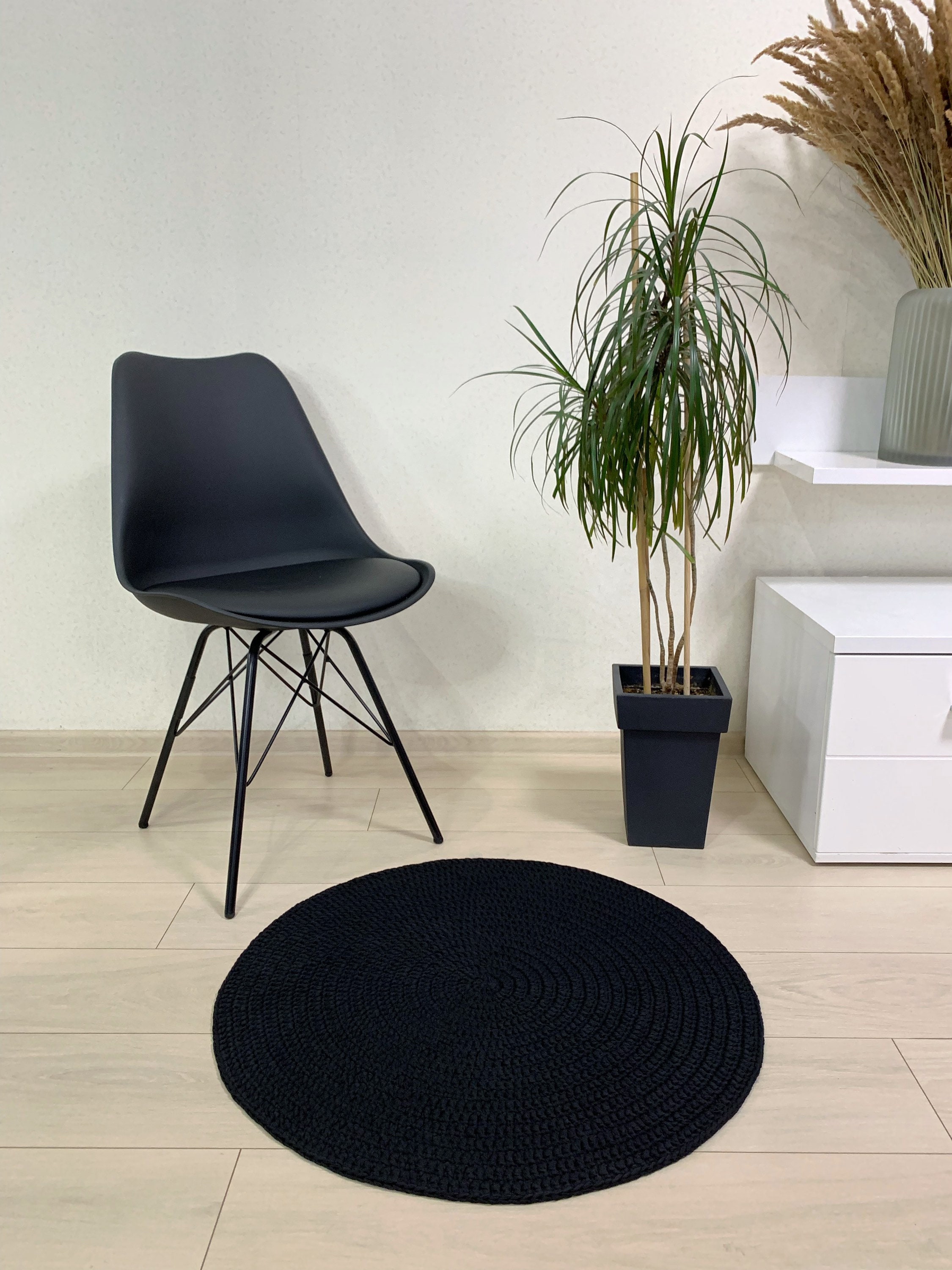 Black Round Rug Crochet Circle Rug Round Rug Door Mat Round - Etsy