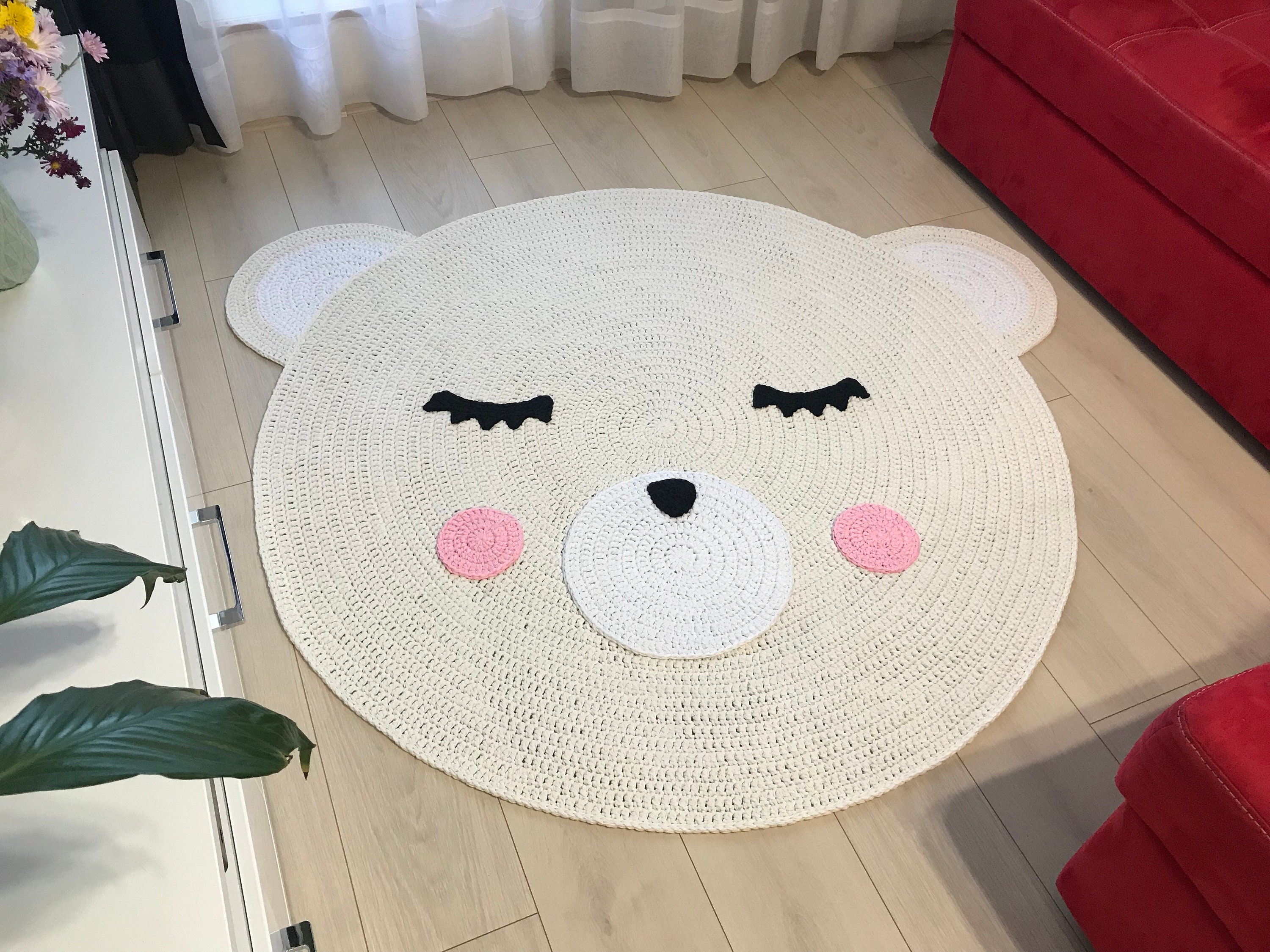Nursery Crochet Teddy Bear Rug, Rug for Kids Room, Crochet Circle Rug ...
