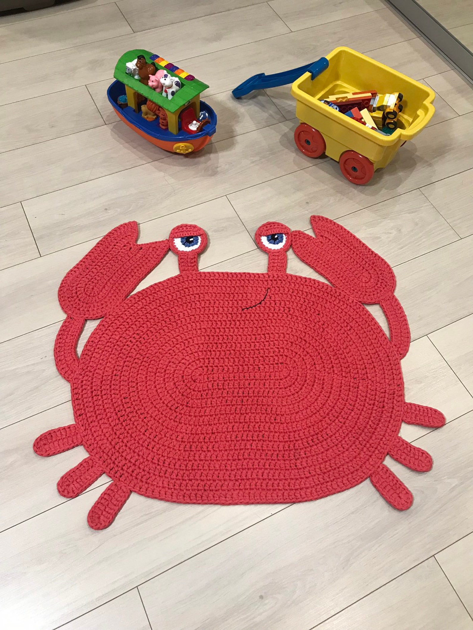 Crab Rug Kid's Mat Nursery Mat Crab Mat Nautical Style Rug Knitted Crab ...
