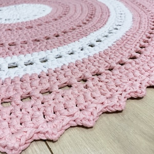 Pink Crochet Circle Rug, Bedside Round Rug, Pink Carpet, Round Carpet ...