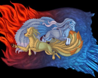 Fire and Ice Vulpix and Ninetales Matte Art Print - Etsy