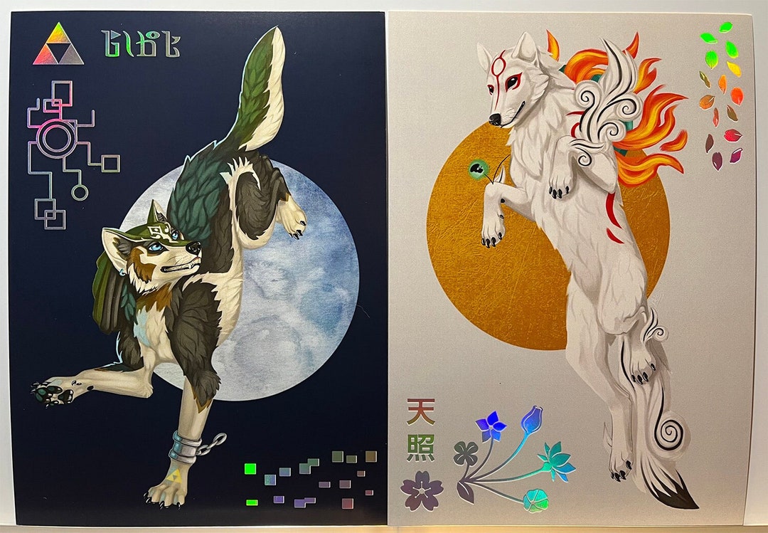 Wolf Duo-amaterasu and Link- Print (holo) - Etsy