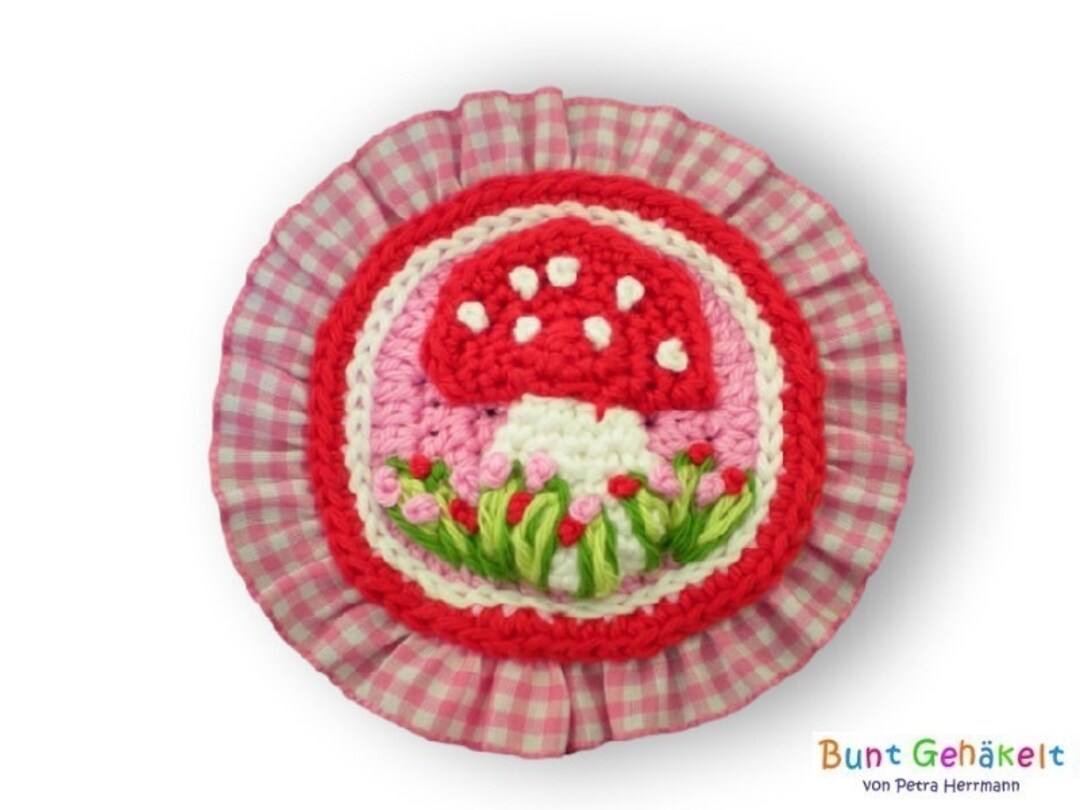 Toadstool Button, Crochet Application, Applique, Patch, Crochet Picture ...