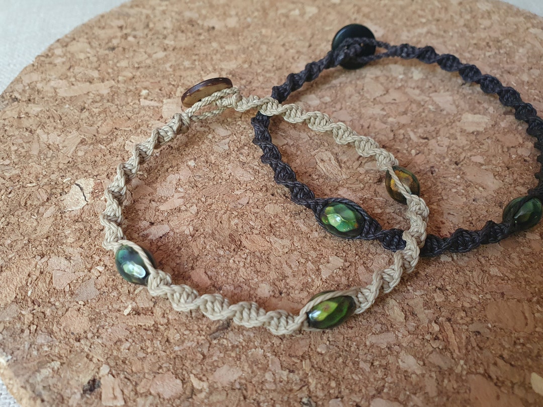 Hematite emotion Thermochromic Macramé Wrist or Ankle 3 Faceted Mood ...