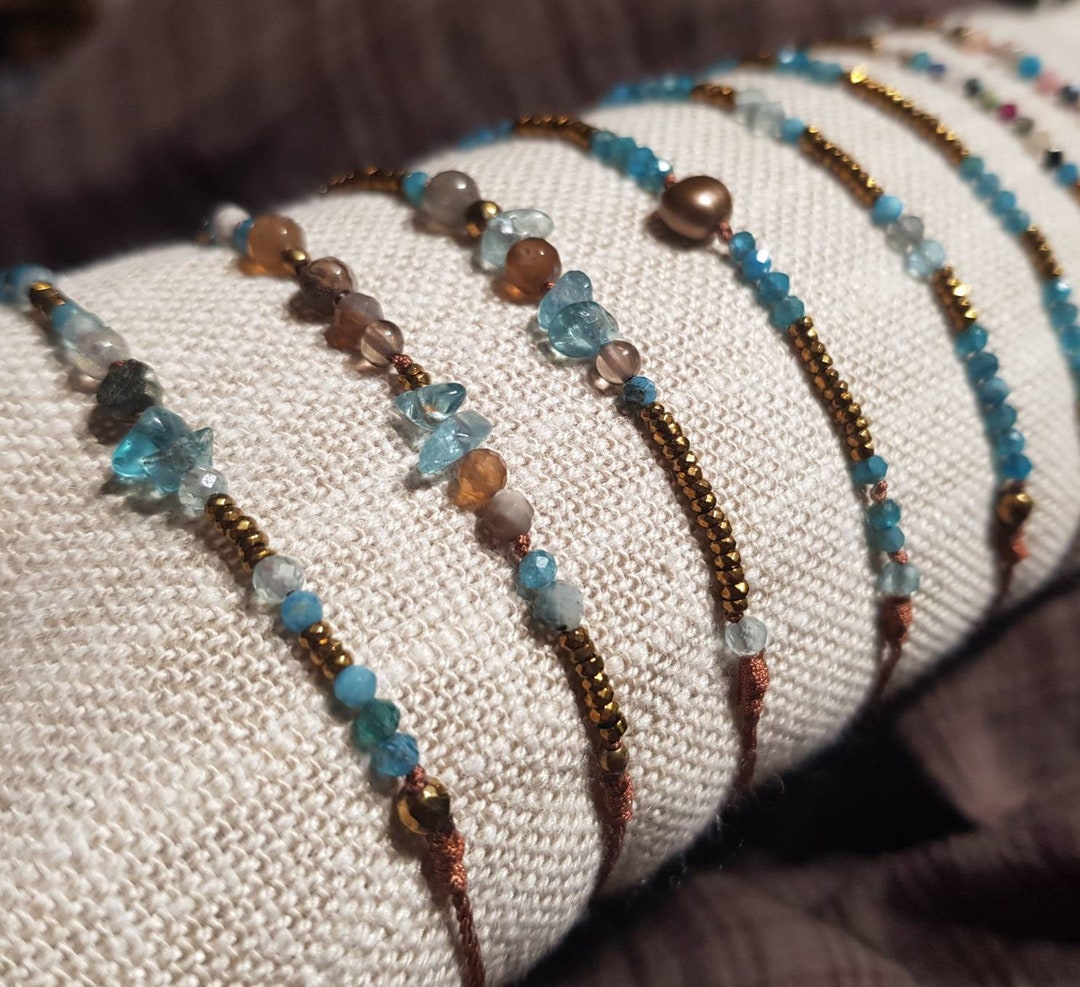 Clear Apatite Hematite Gold Thin Soft Blue Sliding Bracelet Boho Chic ...