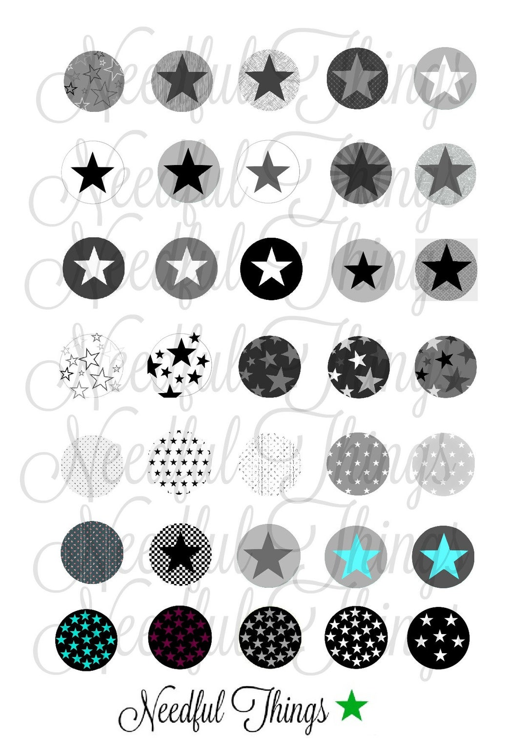 Instant Download 20mm Cabochon Template Digital Stars Round Circle - Etsy