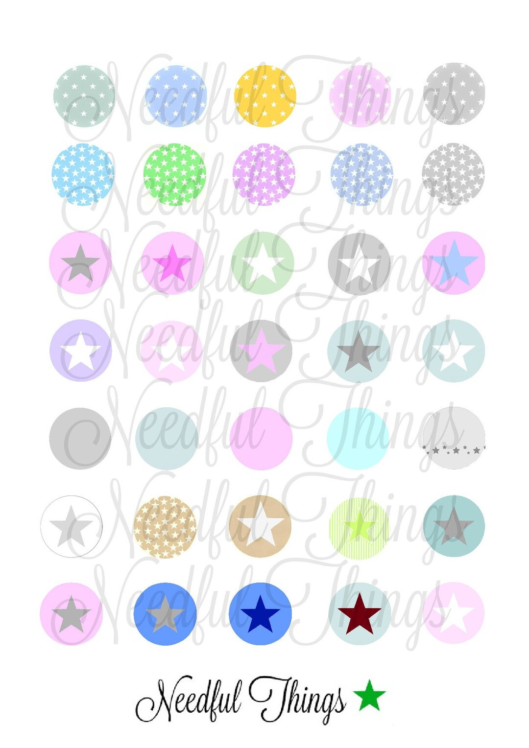 Instant Download 25mm Cabochon Template Digital Stars Round Circle ...