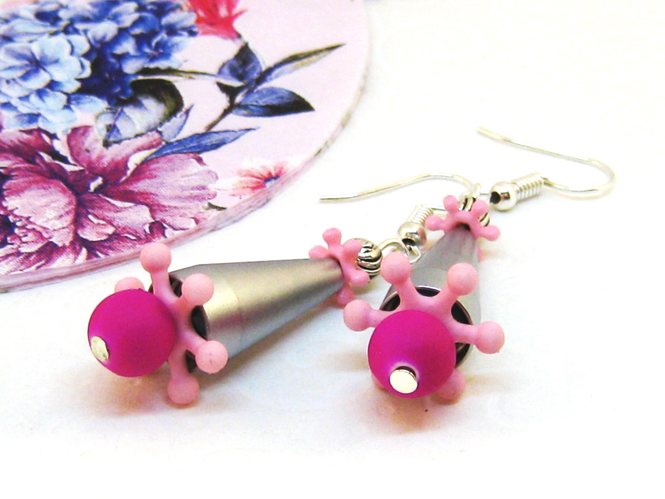 Earrings STYLO Pink Pink Fuchsia Silver Upcycling Funny Ballpoint Pen ...