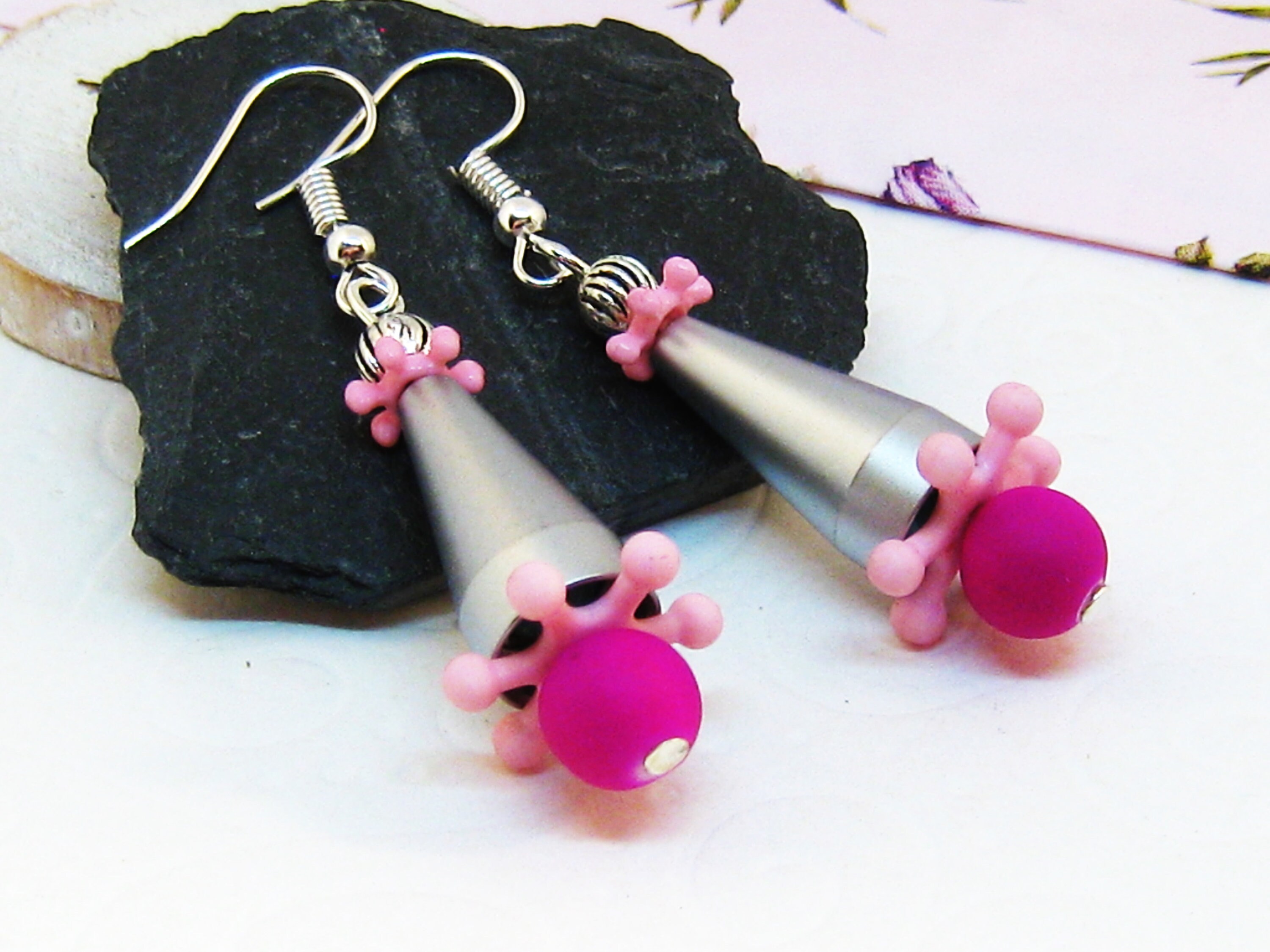 Earrings STYLO Pink Pink Fuchsia Silver Upcycling Funny Ballpoint Pen ...
