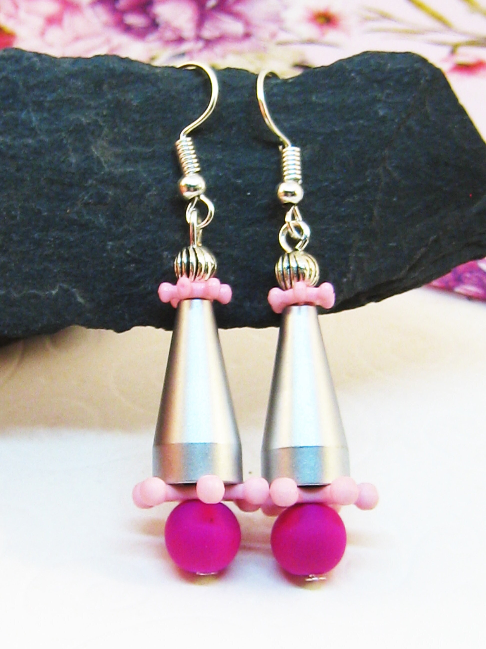 Earrings STYLO Pink Pink Fuchsia Silver Upcycling Funny Ballpoint Pen ...