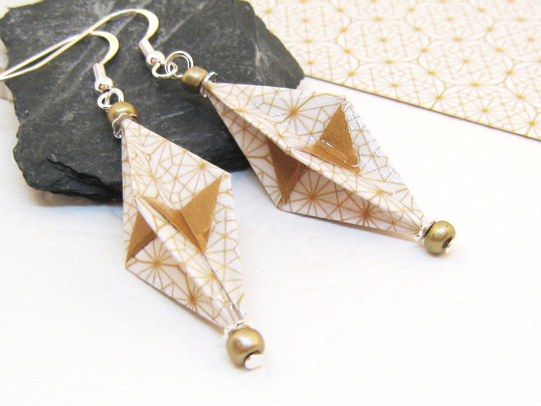 Ohrringe Origami weiß gold silber, Papier Upcycling Papierschmuck ...