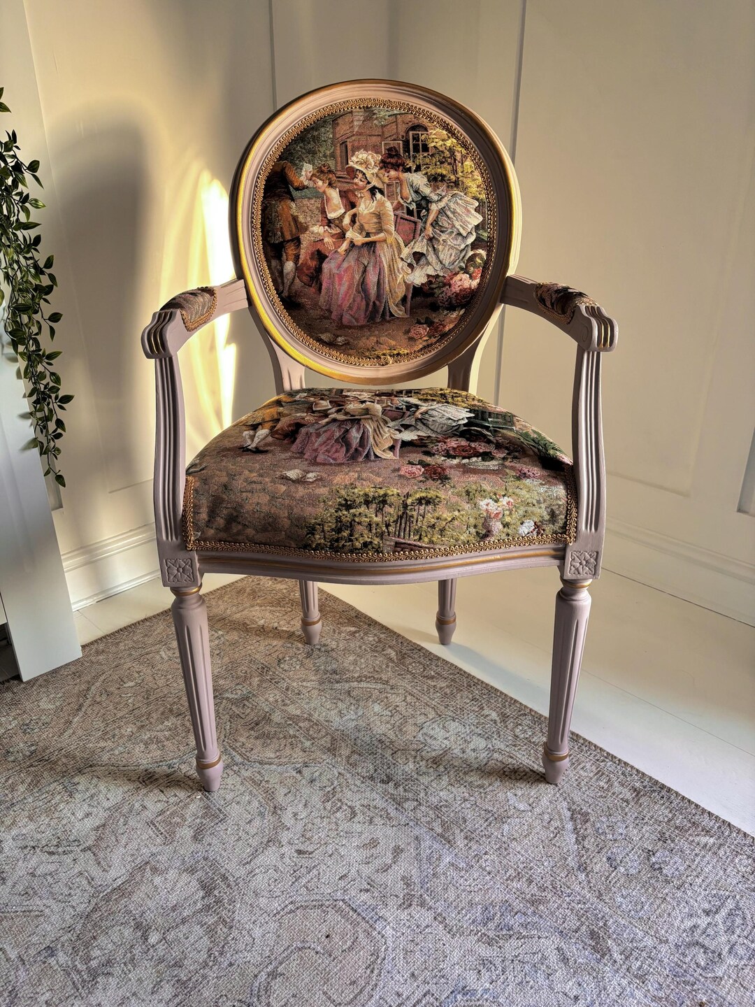 French Rococo Inspired Chair. Romantic Tapestry Woven Fabric. Muted ...