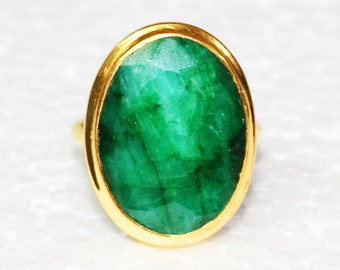 Emerald gold ring | Etsy